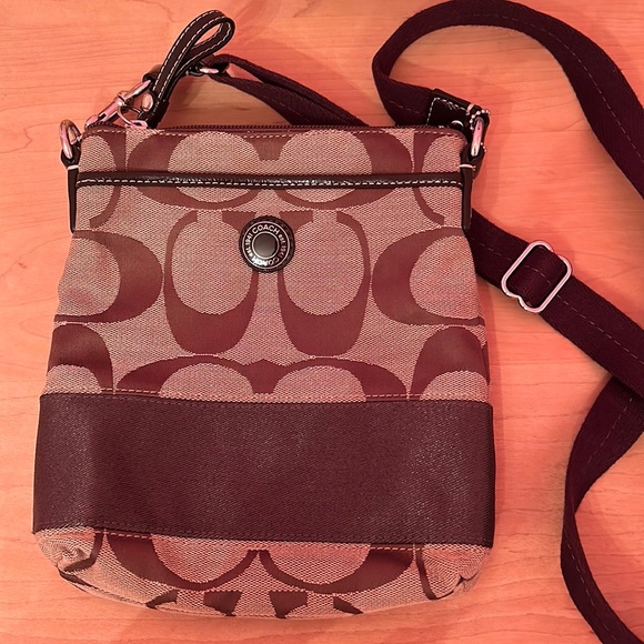 Coach | Bags | Coach Signature Monogram Crossbody Browntan | Poshmark